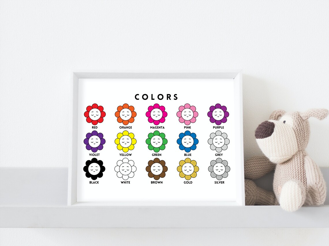 Colors Poster Colors With Flowers Montessori Poster Colors - Etsy