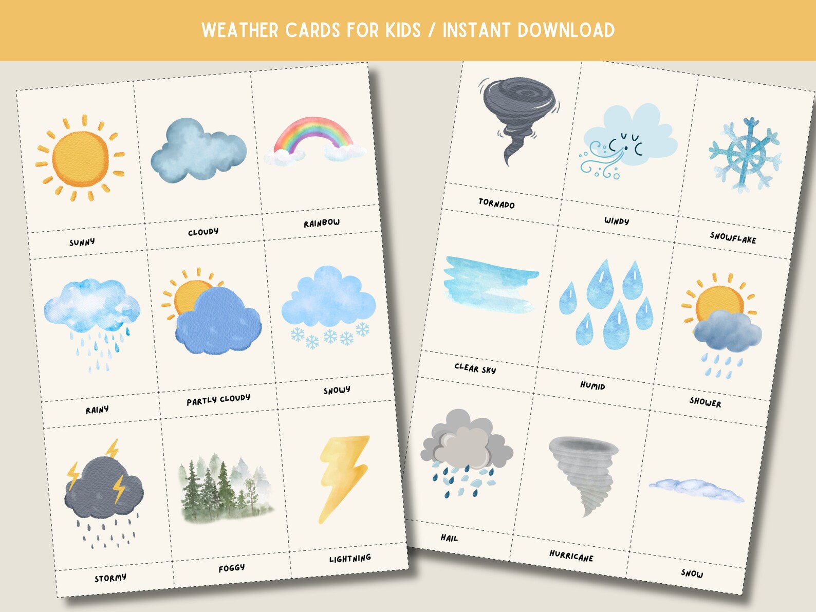 36 Weather Cards, Montessori Weather Prints, Weather Flashcards ...