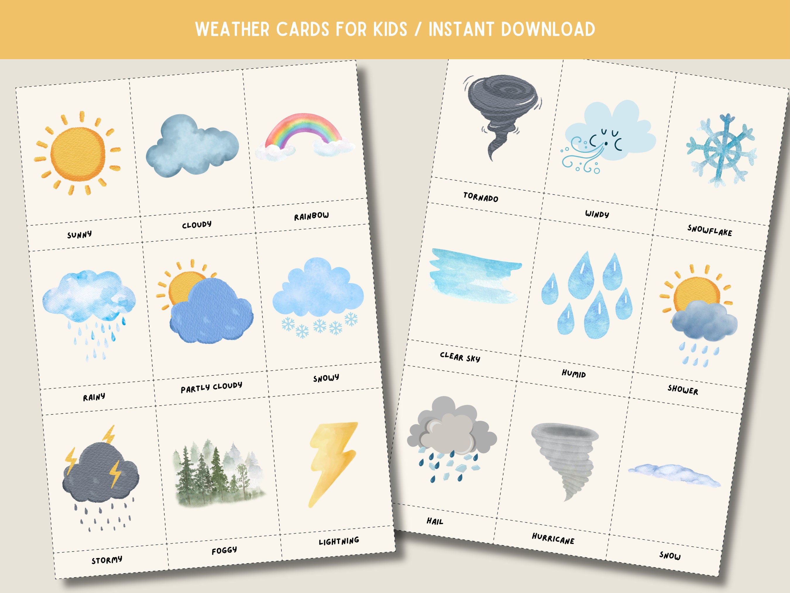36 Weather Cards, Montessori Weather Prints, Weather Flashcards ...