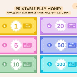 Printable Play Money for Kids, Pretend Play Money, Grocery Playing With ...