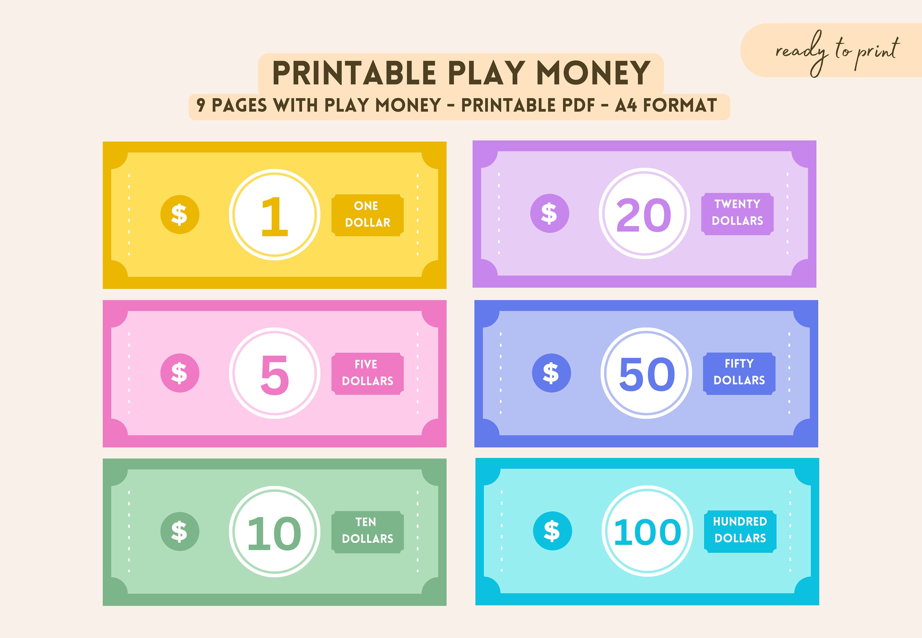 Printable Play Money for Kids, Pretend Play Money, Grocery Playing With ...