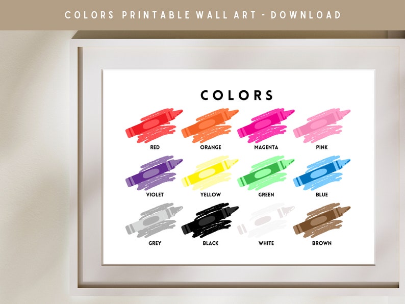 Color Matching Poster, Crayons Wall Art, Montessori Poster, Color ...