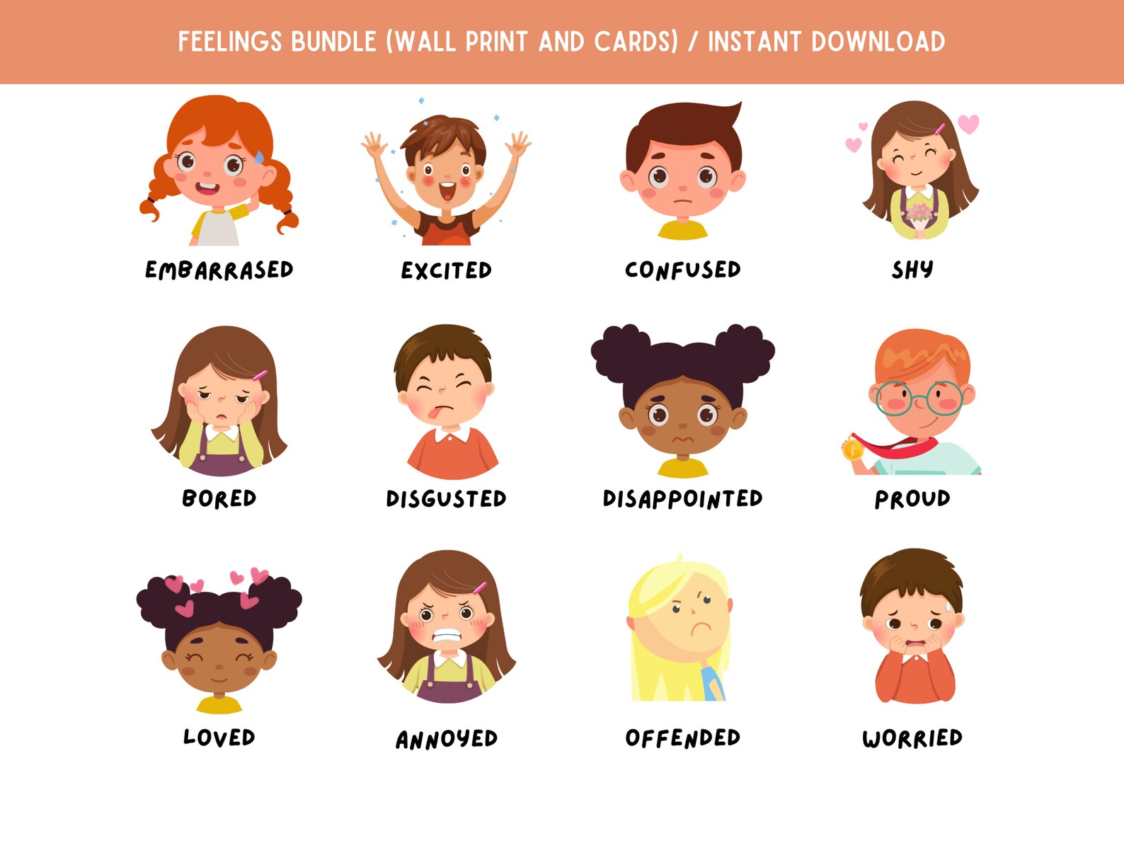 Feelings Bundle, Feeling Poster, Feelings Flash Cards, Feelings Print ...