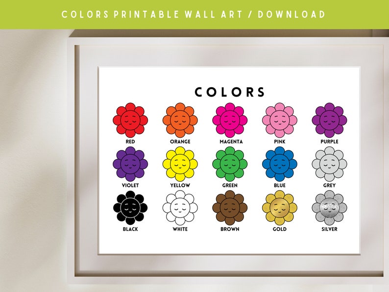Colors Poster, Colors With Flowers, Montessori Poster, Colors Printable ...