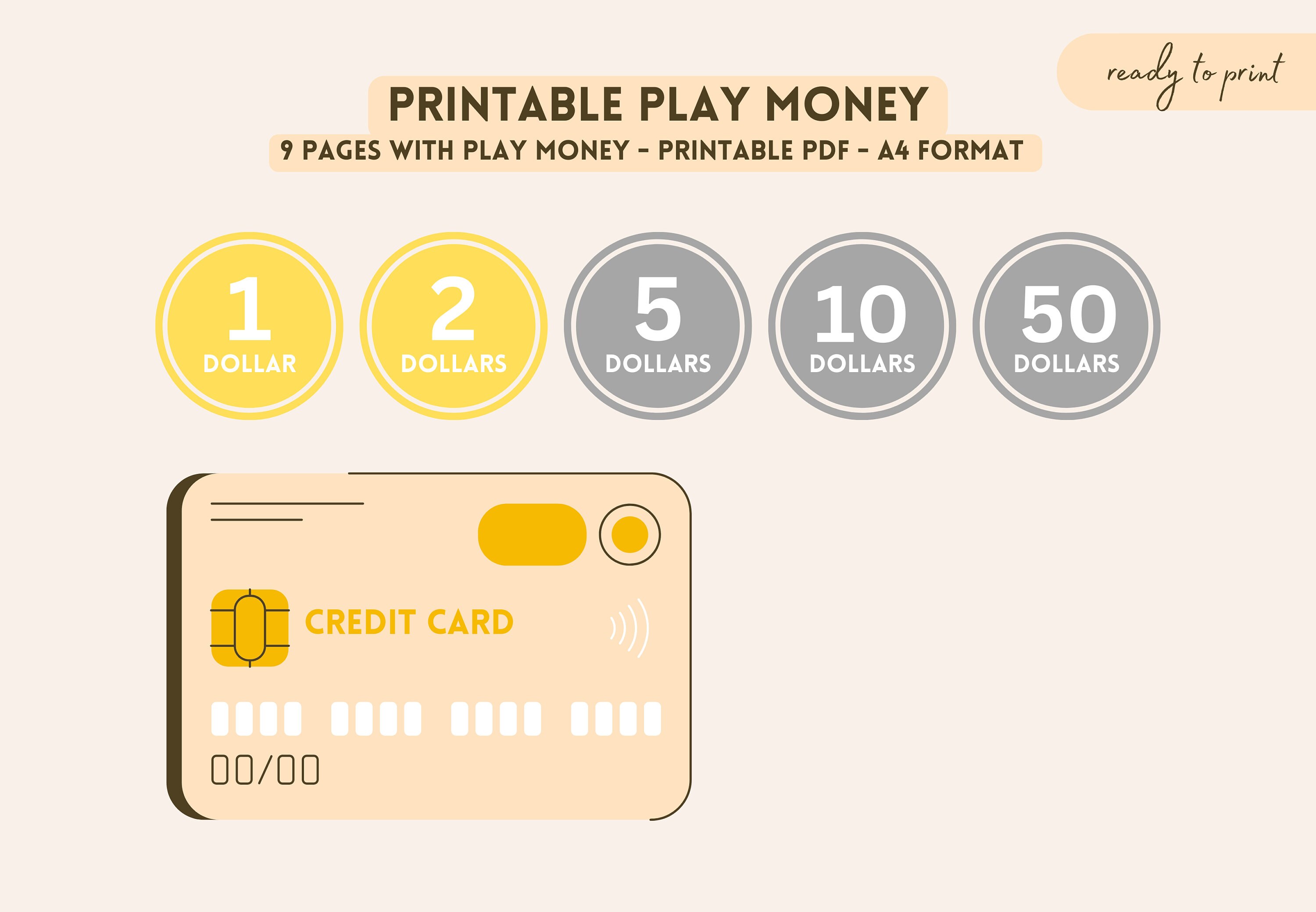 Printable Play Money for Kids, Pretend Play Money, Grocery Playing With ...