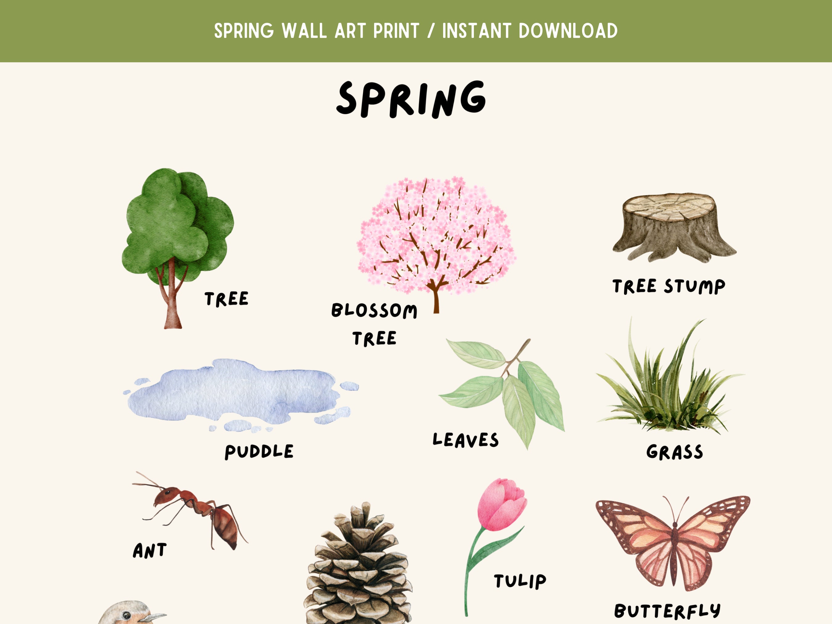 Spring Wall Art Print, Spring Printable, Kids Wall Art, Kids Nature ...