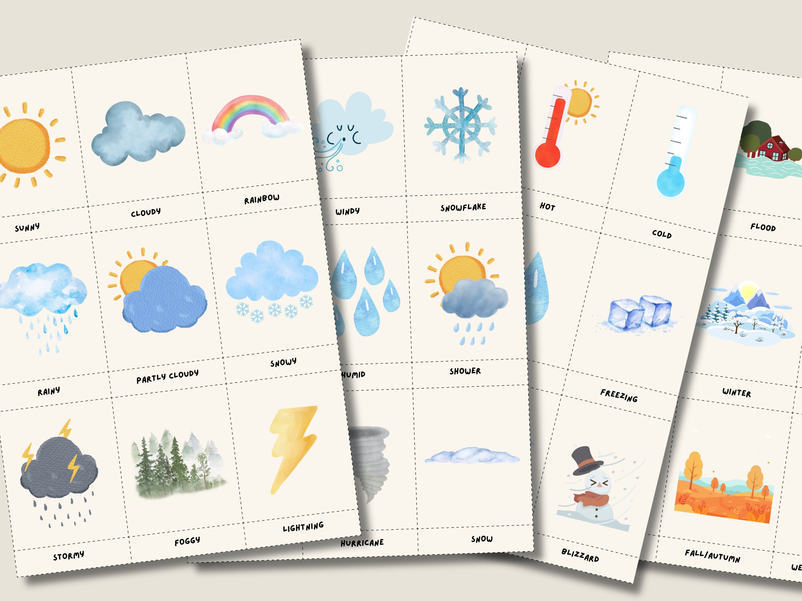 36 Weather Cards, Montessori Weather Prints, Weather Flashcards ...