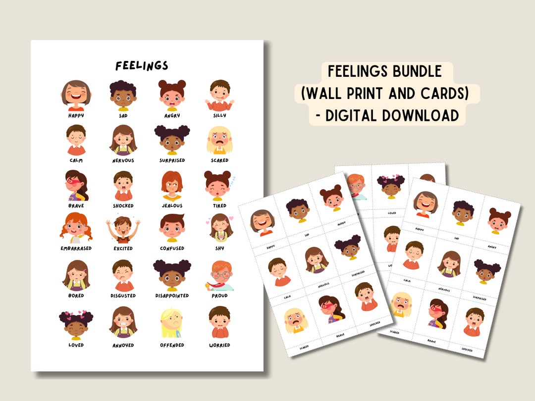 Feelings Bundle, Feeling Poster, Feelings Flash Cards, Feelings Print ...