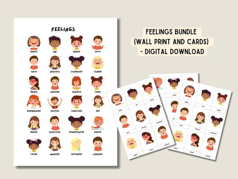 Feelings Bundle, Feeling Poster, Feelings Flash Cards, Feelings Print ...