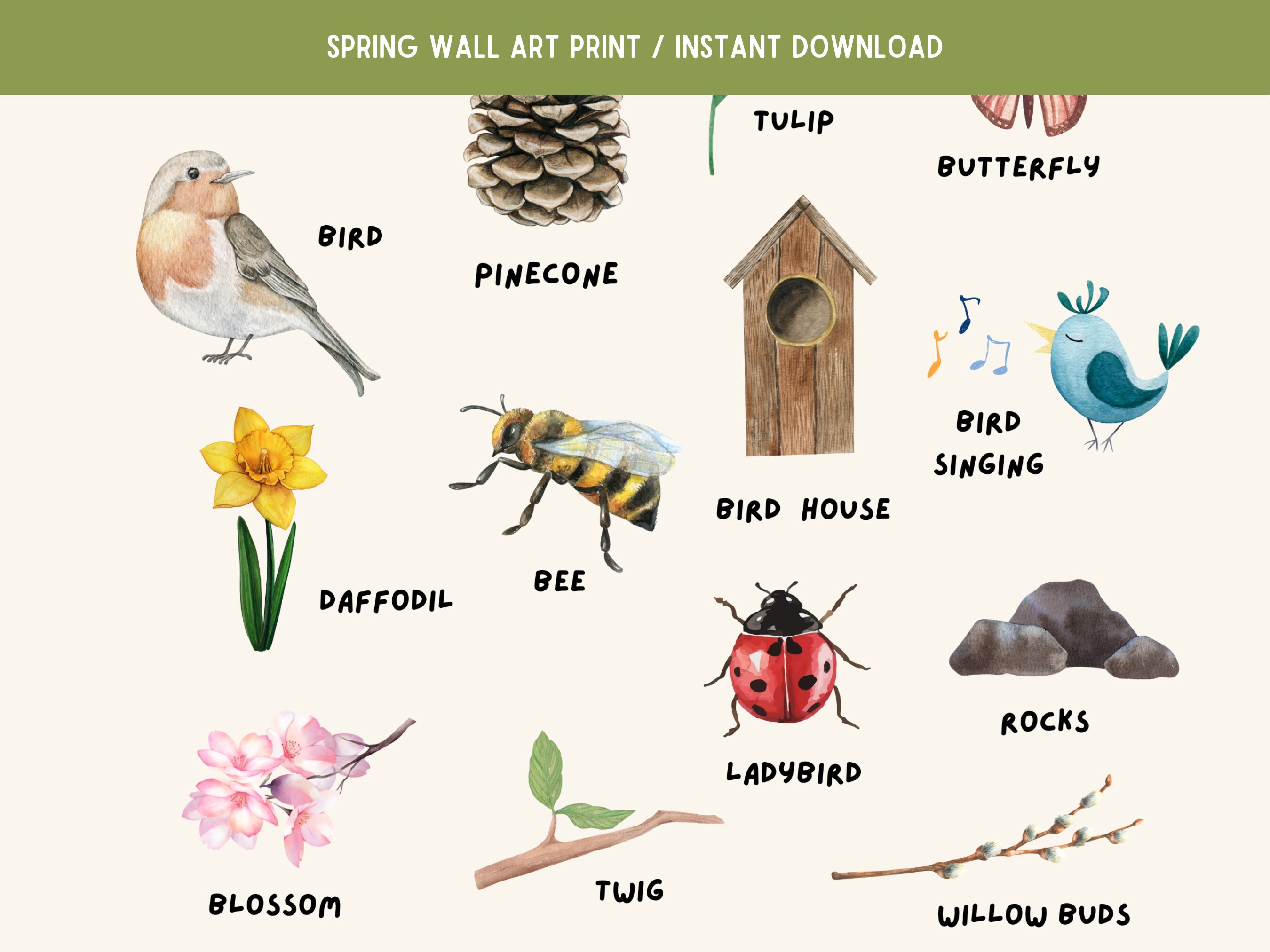 Spring Wall Art Print, Spring Printable, Kids Wall Art, Kids Nature ...