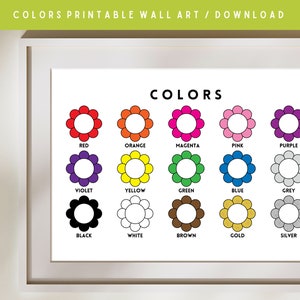 Colors Poster, Colors With Flowers, Montessori Poster, Colors Printable ...