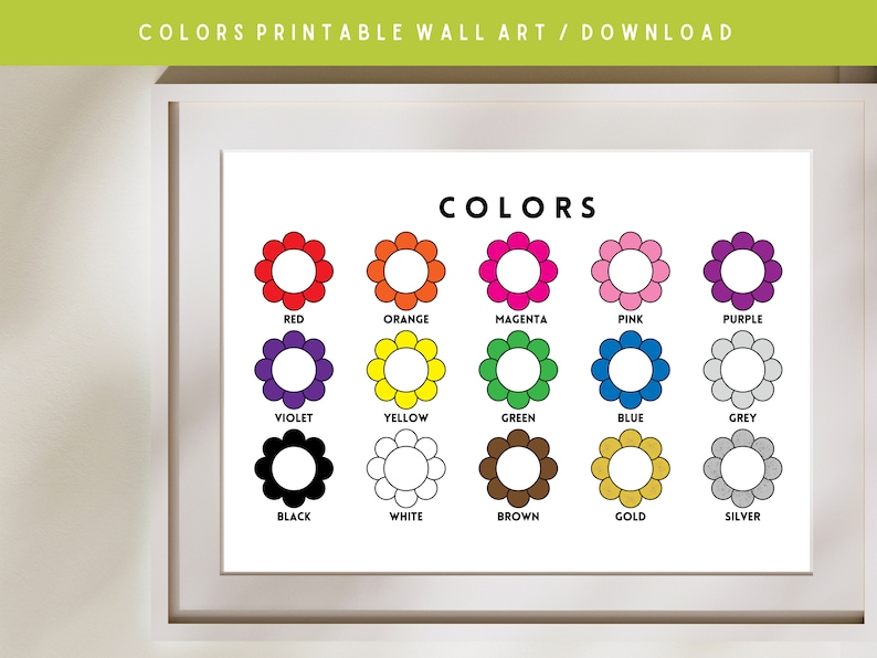 Colors Poster, Colors With Flowers, Montessori Poster, Colors Printable ...
