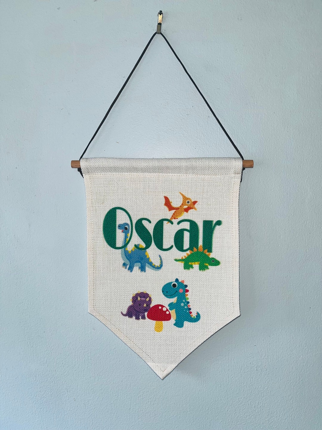 Dinosaur Themed Personalised Wall Hanging Pennant Banner, Choose the ...
