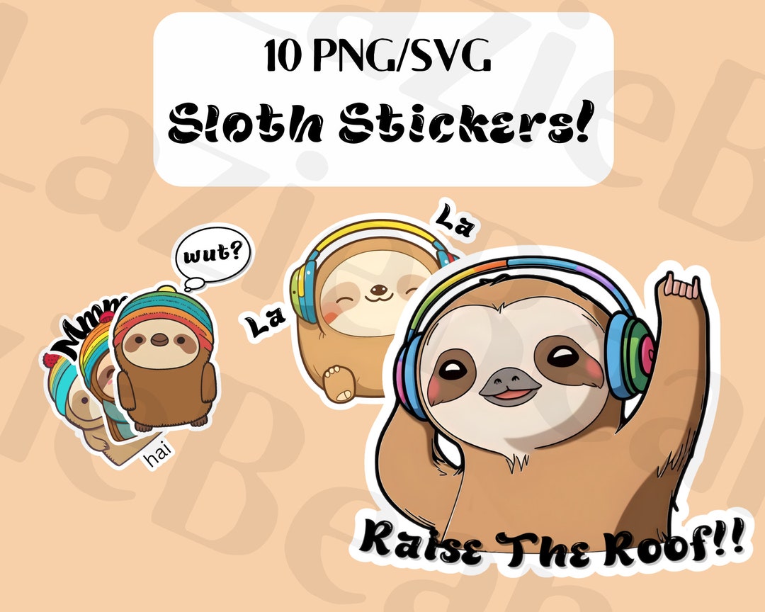Cute Digital Sloth Stickers | Cute Sloths Wearing Colorful Beanies ...