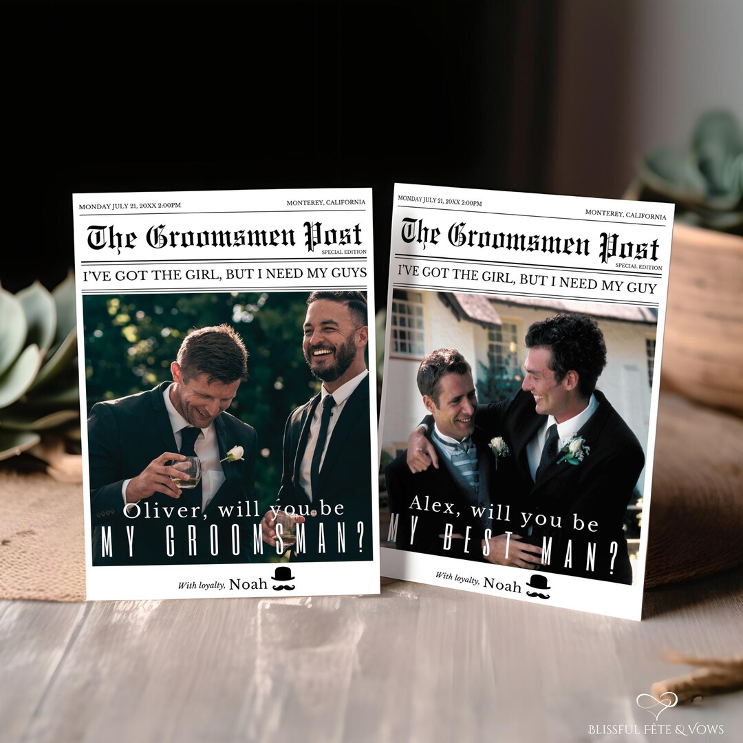 Groomsmen Proposal Card Wedding Newspaper Template, Will You Be My ...