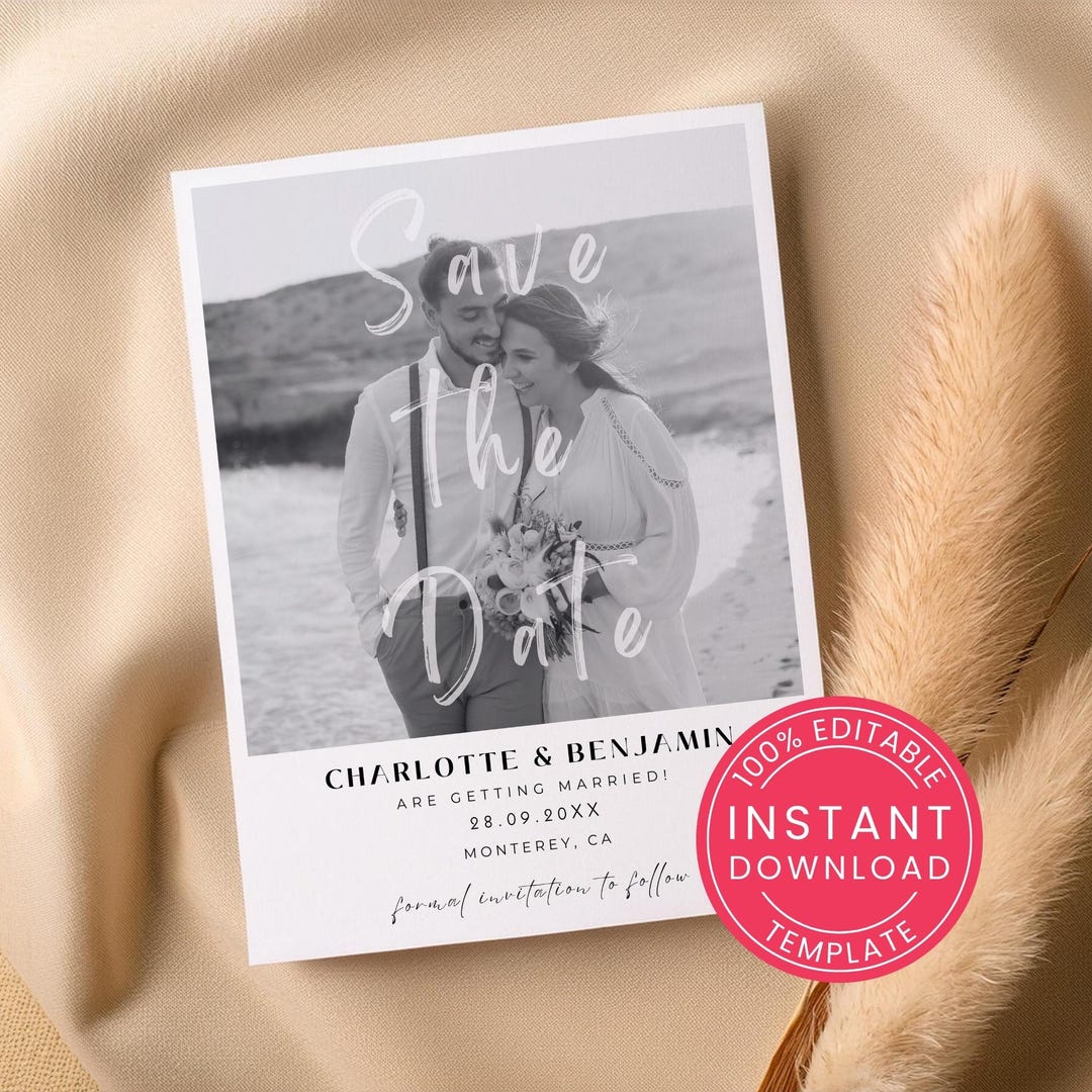 Minimalist Save the Date Card With Photo Template, Wedding Ceremony ...