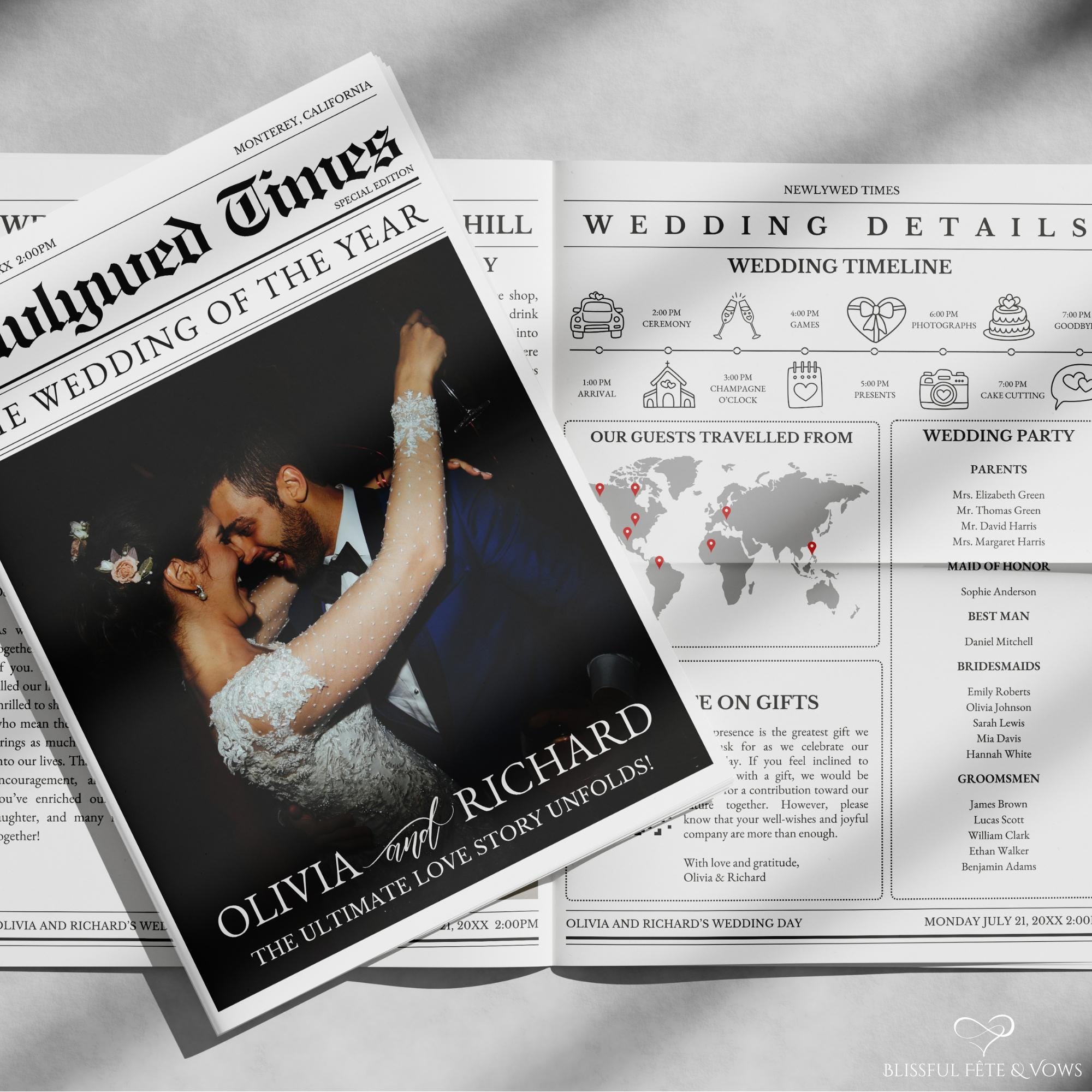 Wedding Program Newspaper Template, Editable Newspaper Wedding Program ...