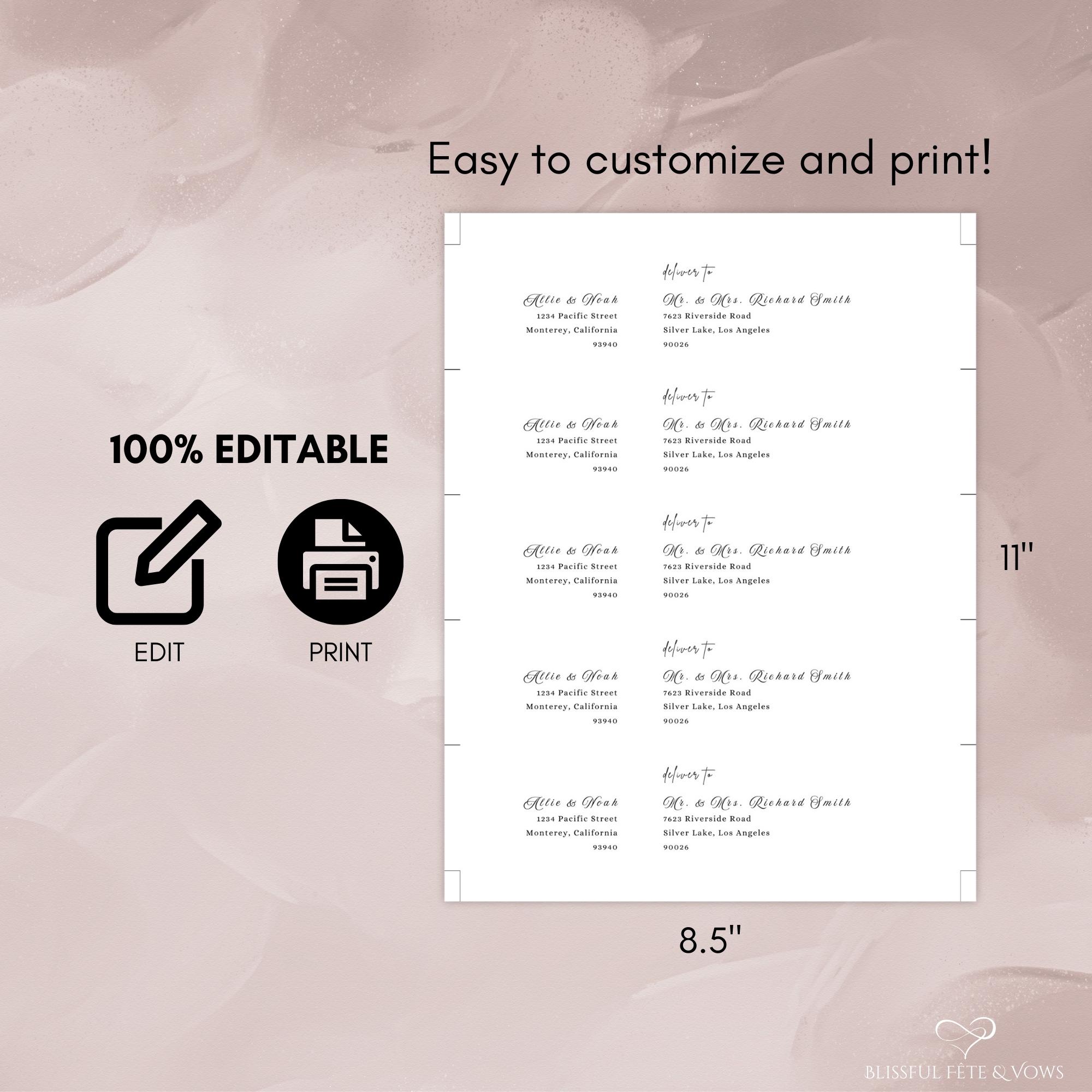 Editable Canva Wedding Guest Address Labels, Wrap Around Address Labels ...