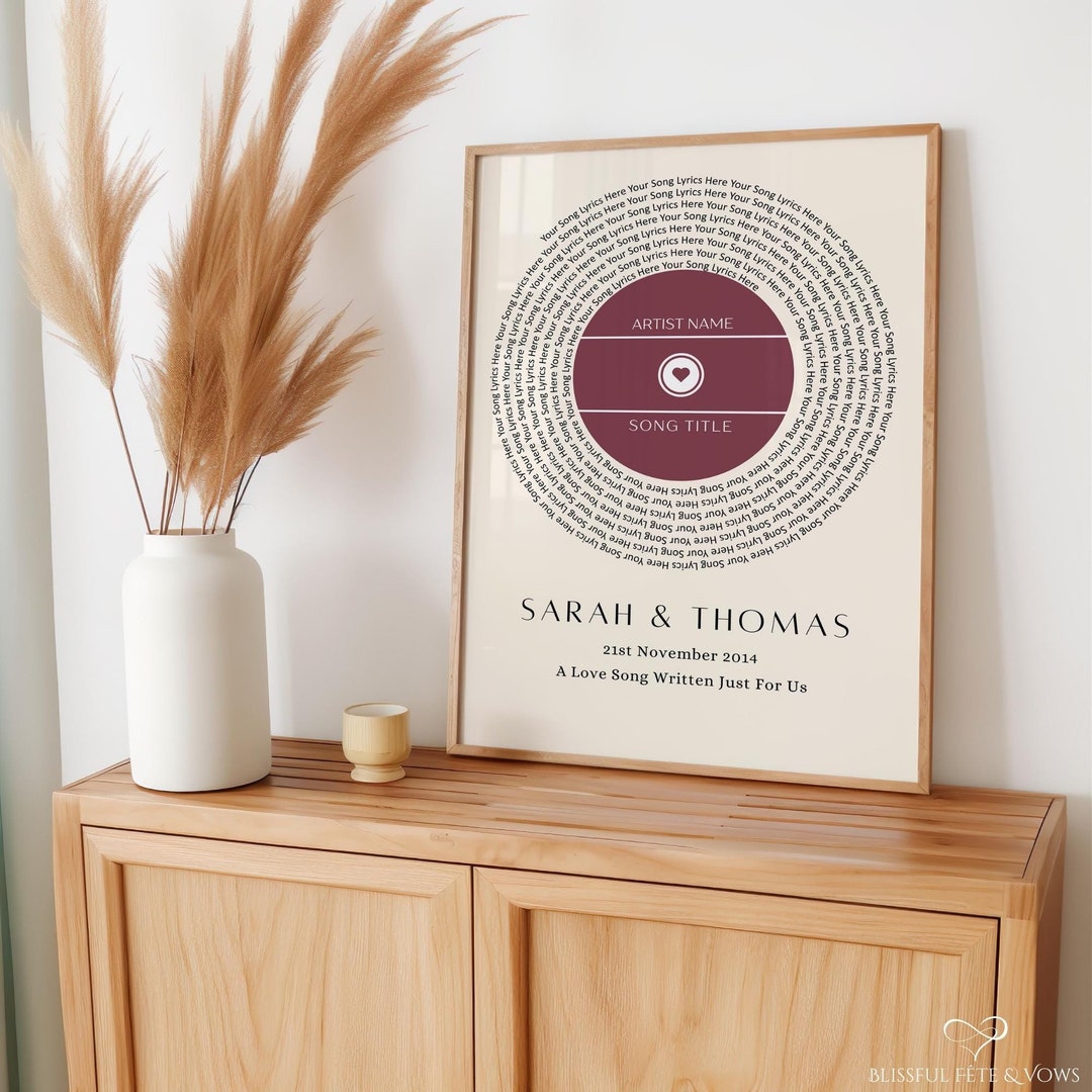 Custom Vinyl Record Song Lyrics Print, Personalized Engagement Gift ...
