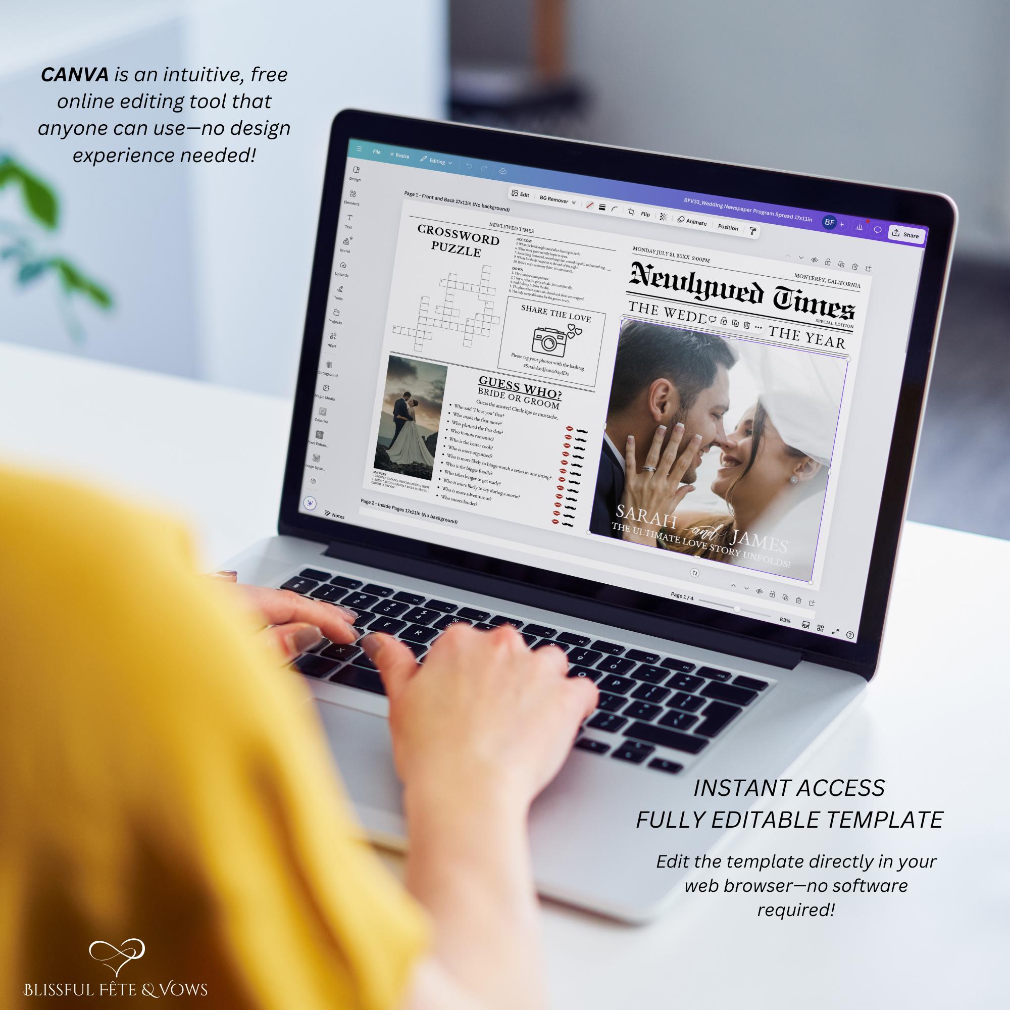 Wedding Newspaper Template With Photo, Editable Newlywed Times Wedding ...