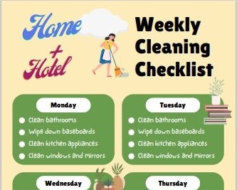 WEEKLY CLEANING CHECKLIST home and Hotel - Etsy