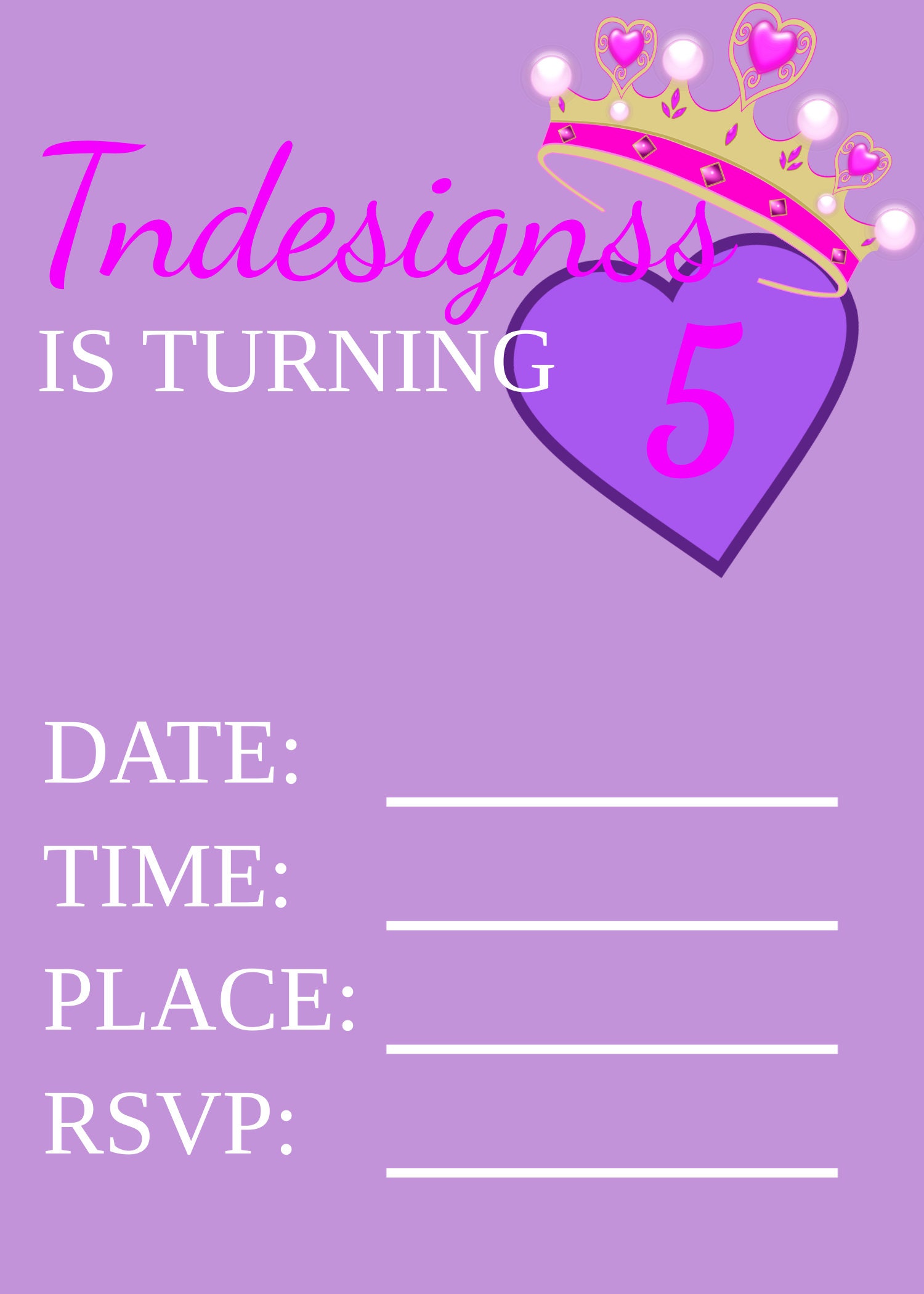 Digital Girl's Birthday Party Invitation, 5th Birthday, Editable, Kids ...