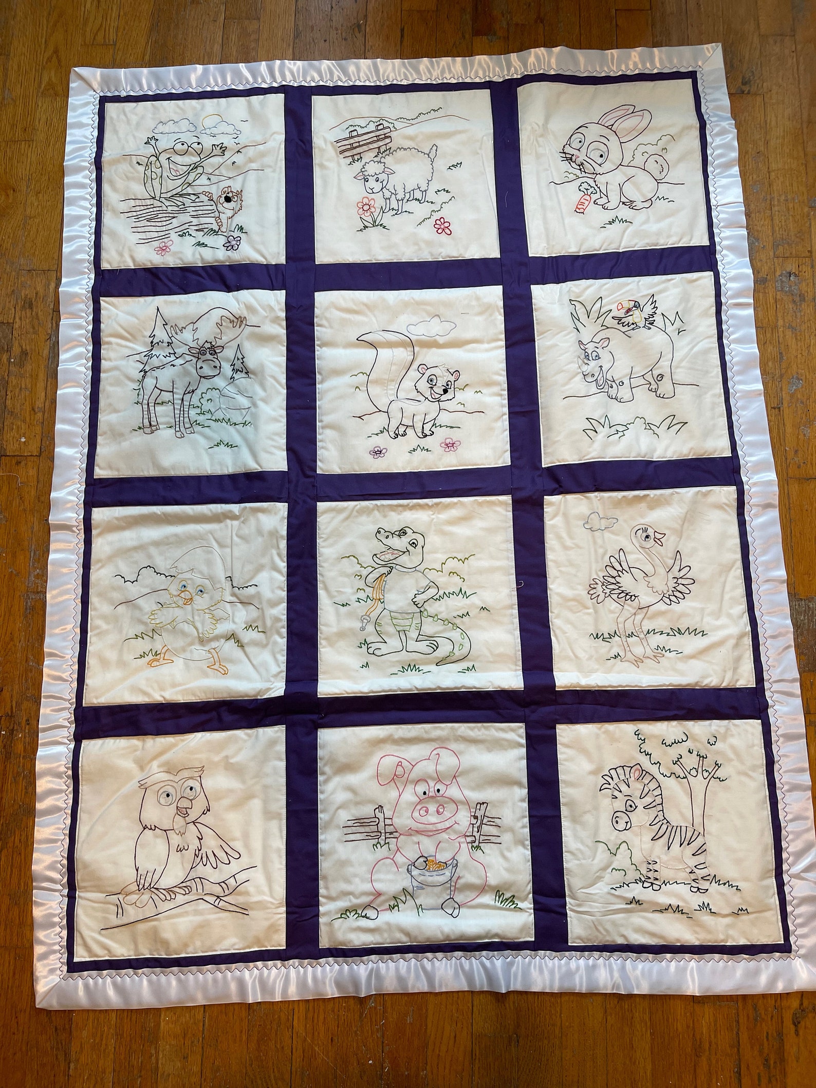 Hand Embroidered Animal Baby Quilt - Etsy