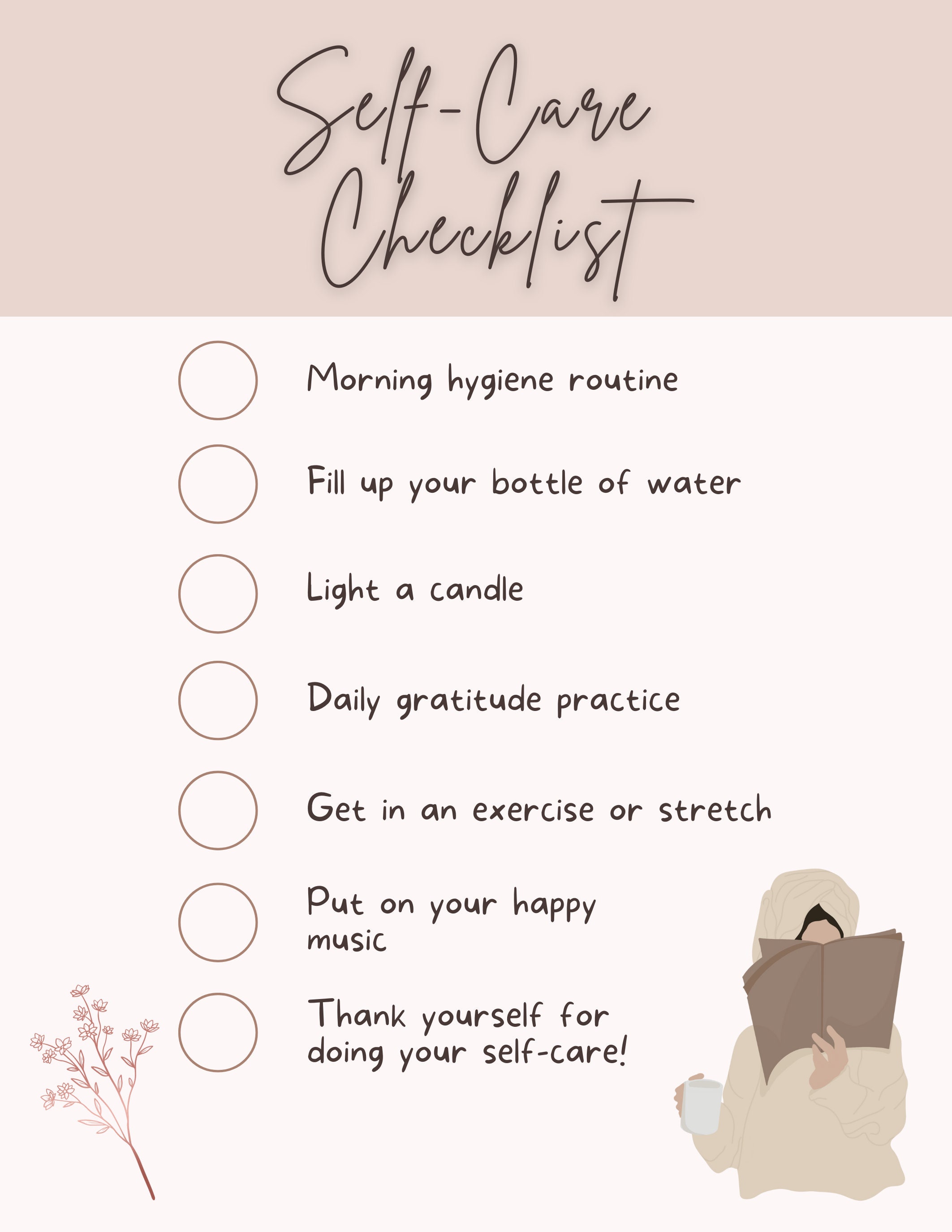Self Care Checklist | Daily Self Care List | Downloadable Self Care ...