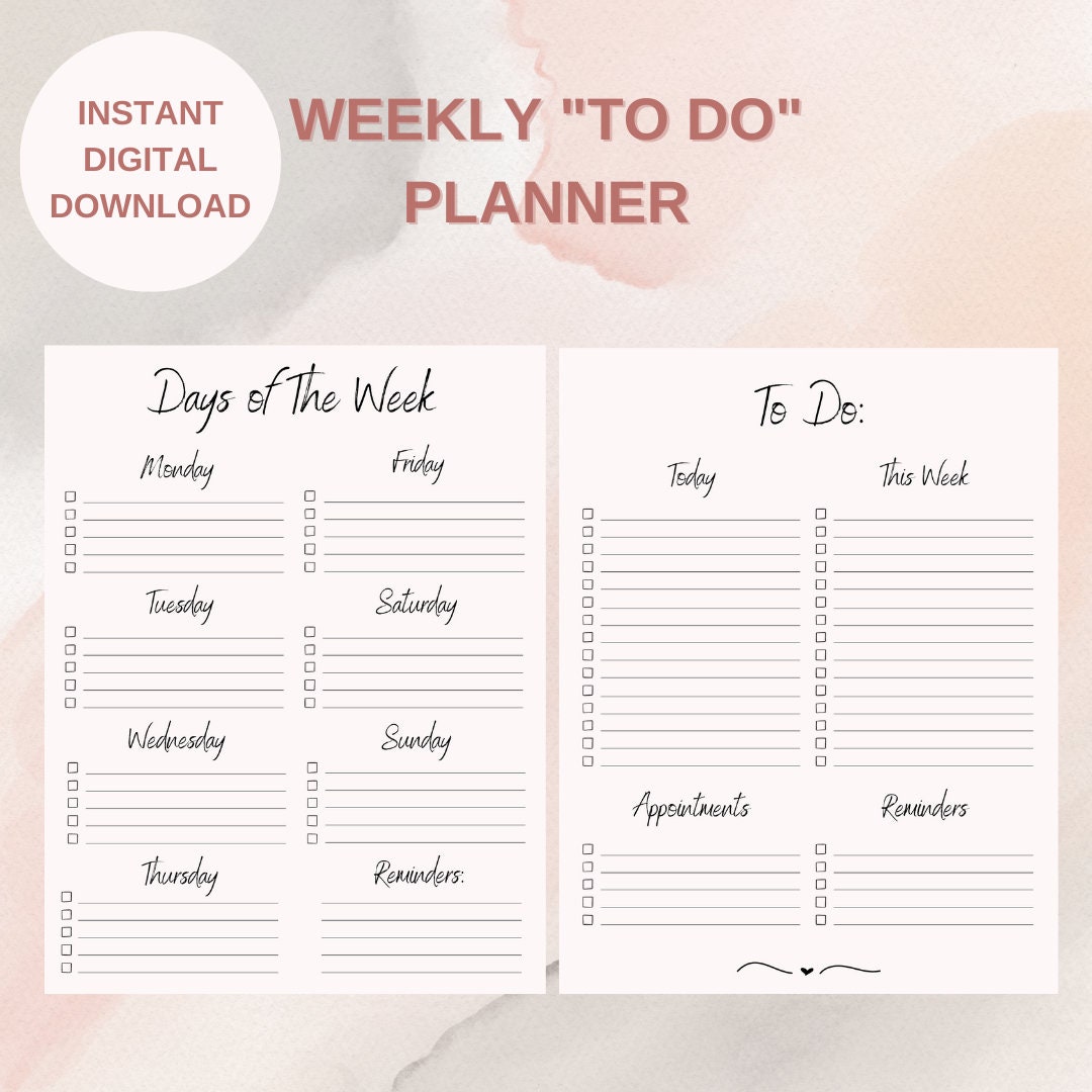 Weekly to Do Lists | Weekly to Do Bundle | Days of the Week Planner ...