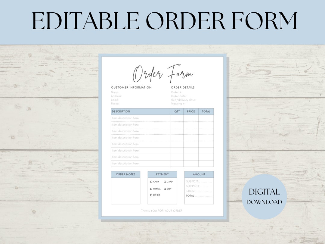 Editable Order Form, Custom Order Form, Canva Templates - Etsy