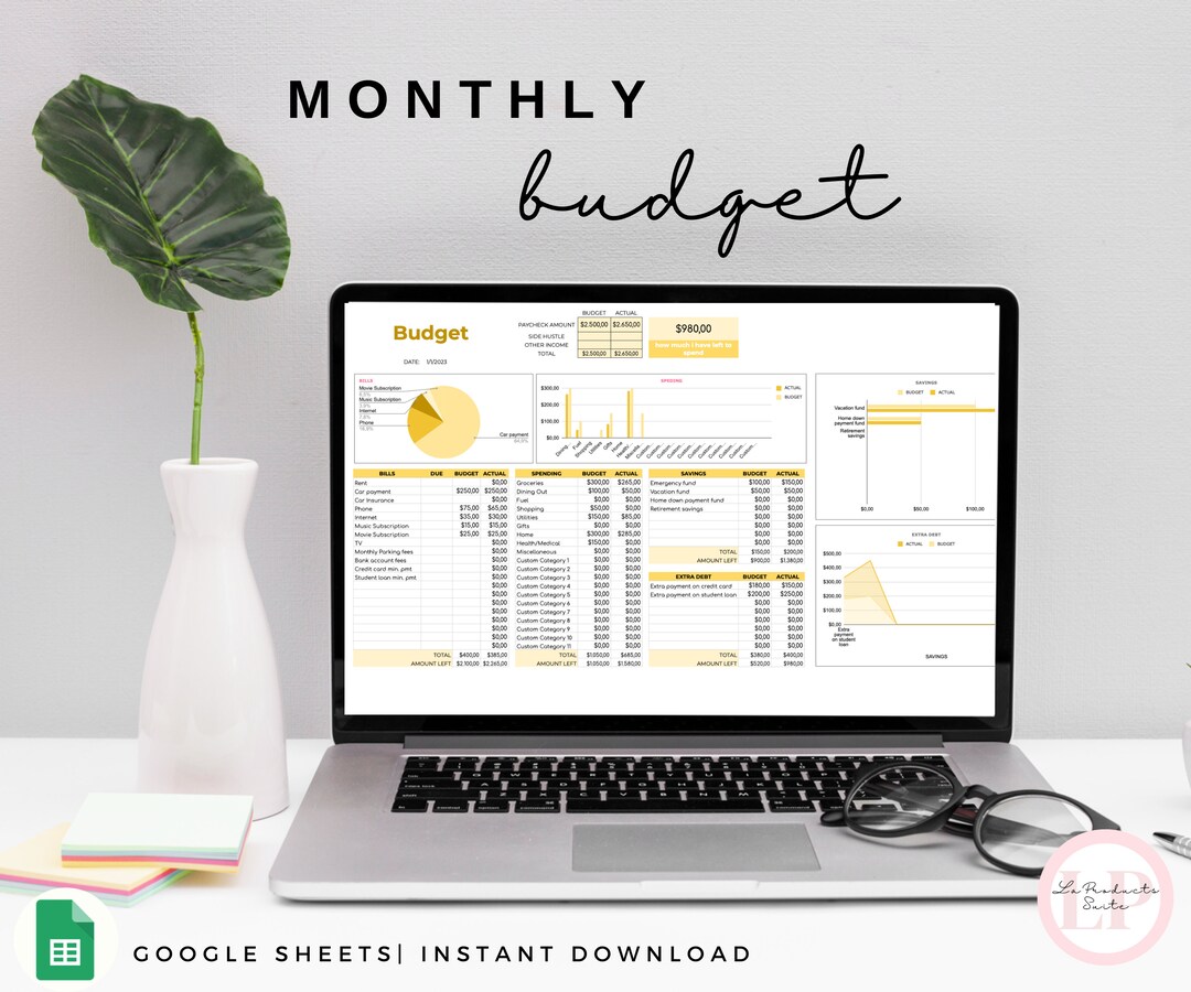 Simple Monthly Budget Spreadsheet for Google Sheets Budget by - Etsy