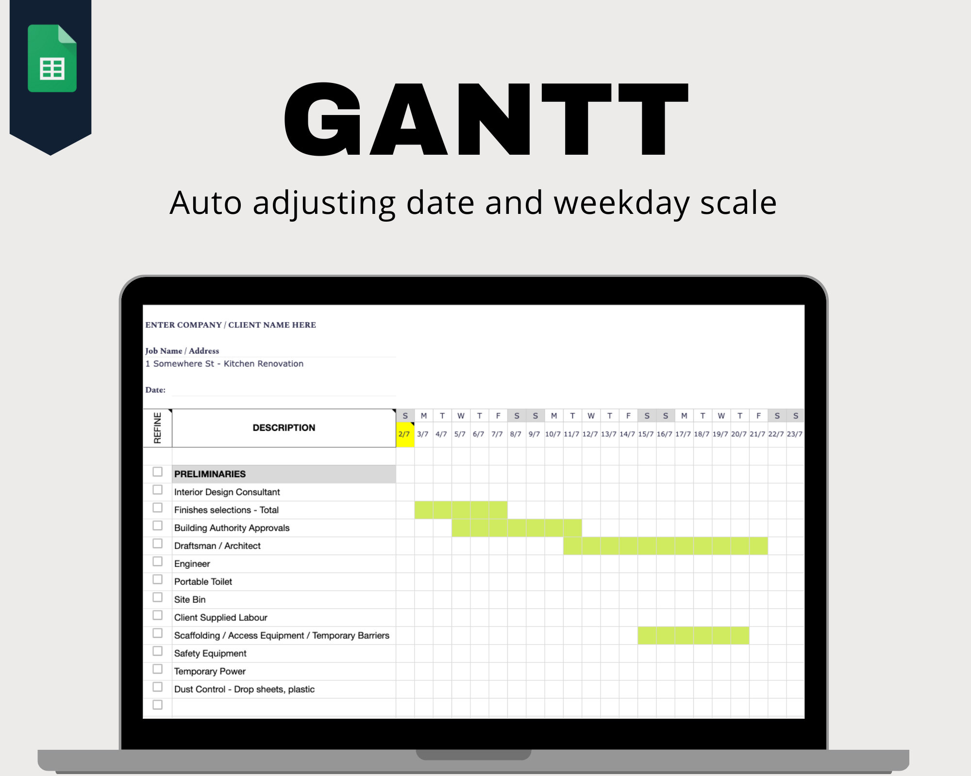 Kitchen Project Manager Suite - Gantt Chart, Estimate Template ...