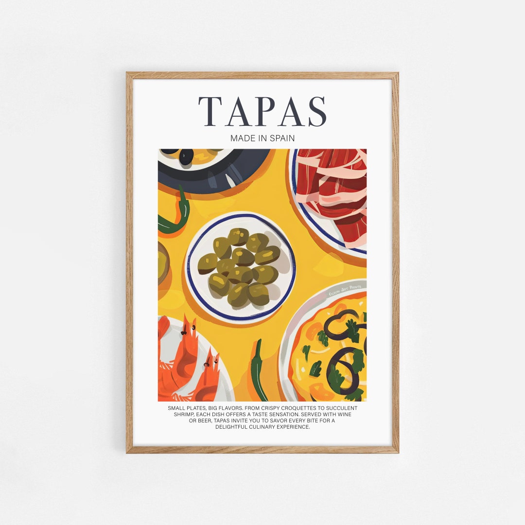 Tapas Poster, Food Print, Spanish Tapas Art, Food Illustration, Olives ...