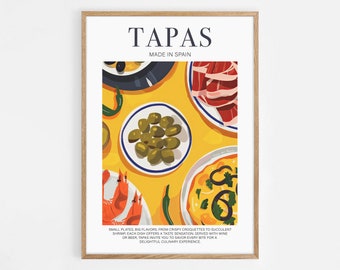 Tapas Poster, Food Print, Spanish Tapas Artwork, Food Illustration ...