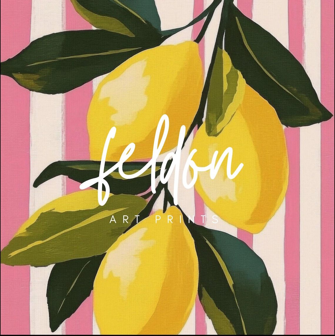 Lemons Art Print, Lemons and Pink Stripes Art, Modern Wall Art, Kitchen ...