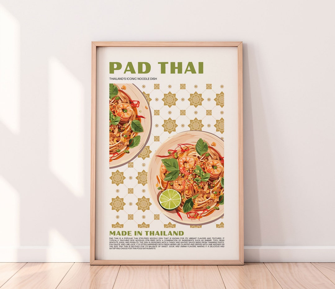 Pad Thai Poster, Food Print, Modern Kitchen Decor, Illustration ...