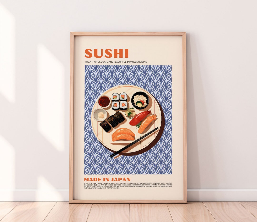Sushi Poster, Food Print, Modern Kitchen Decor, Illustration, Japanese ...