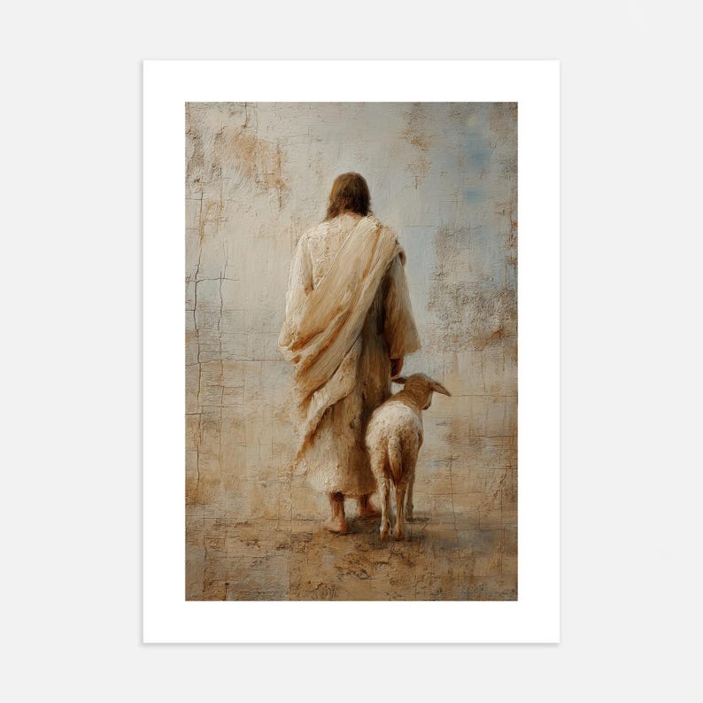 Quadro de Pastor e Cordeiro, Arte Bíblica Rústica para Parede, Pintura ...