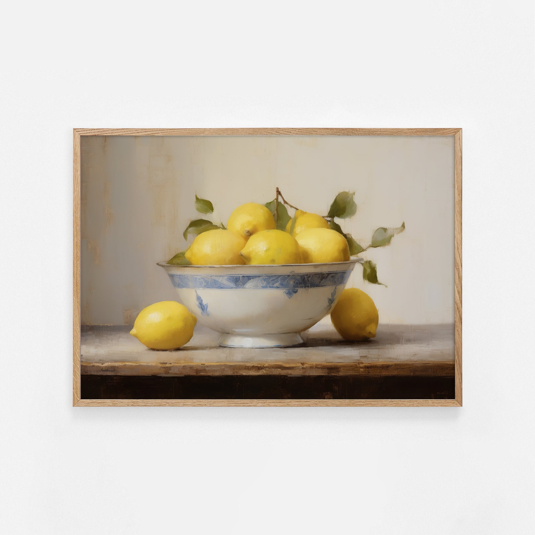 Vintage Lemon Still Life Painting, French Country Kitchen Art (digital ...