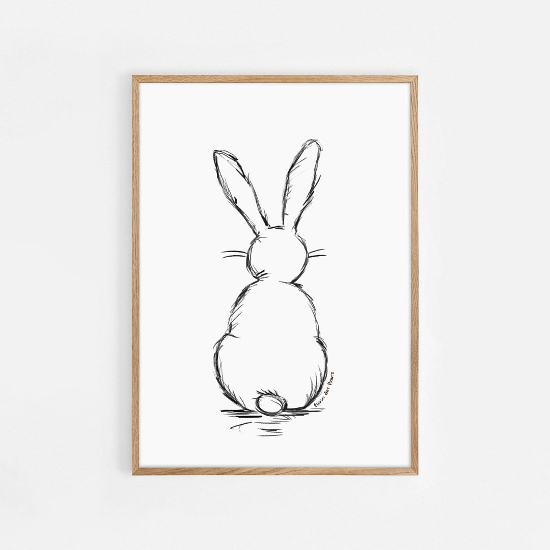 Easter Bunny Art Print, Bunny Ink Sketch Print, Minimalist Bunny Rabbit ...