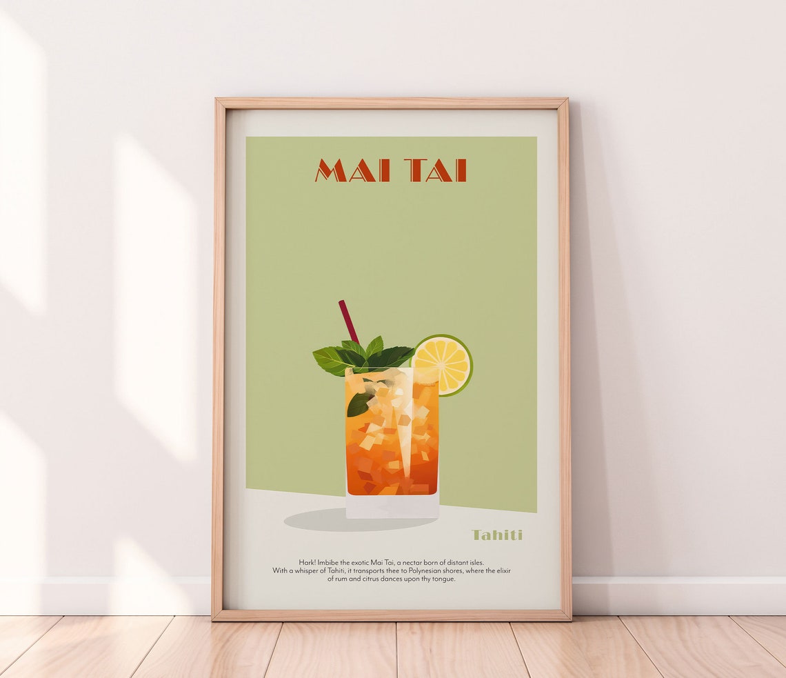Mai Tai Poster Cocktail Print USA Cocktail Retro Poster - Etsy