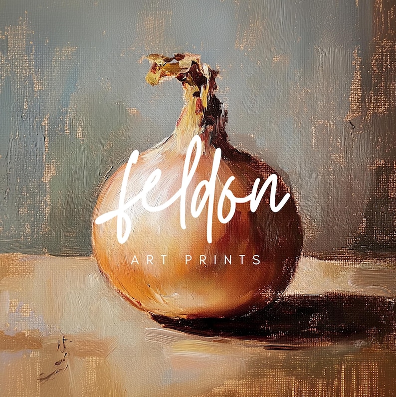 Pintura al óleo de una pequeña cebolla, bodegón vintage de los Viejos ...
