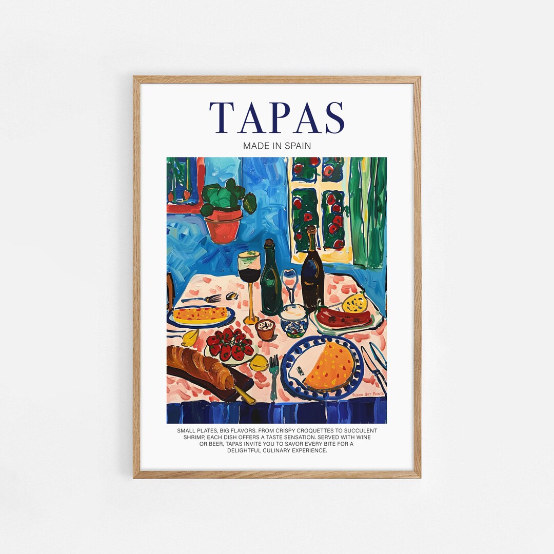 Tapas Print, Spain Poster, French Retro, Kitchen Decor, Food Art, Mid ...