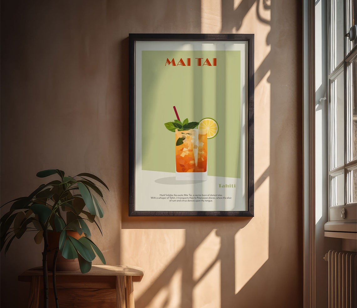 Mai Tai Poster Cocktail Print USA Cocktail Retro Poster - Etsy