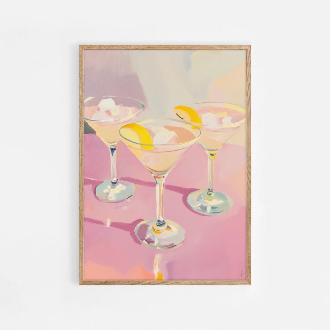 Summer Cocktail Print, Pink Preppy Bar Cart Art, Retro Bar Cart Decor ...