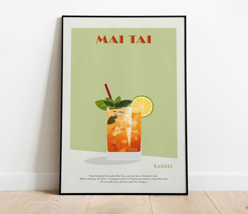 Mai Tai Poster Cocktail Print USA Cocktail Retro Poster - Etsy