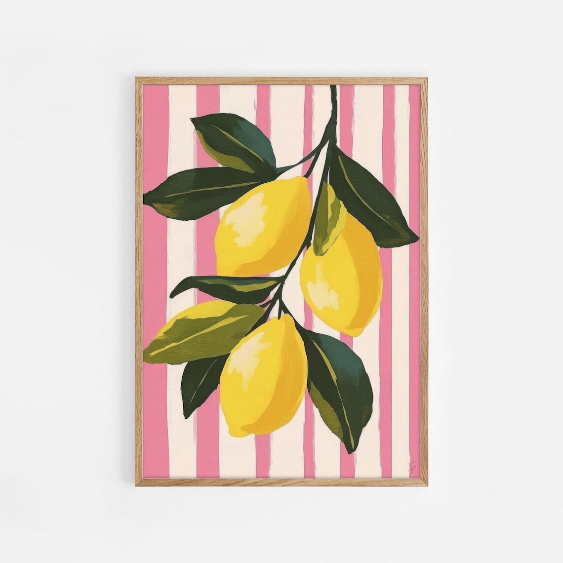 Lemons Art Print, Lemons and Pink Stripes Art, Modern Wall Art, Kitchen ...
