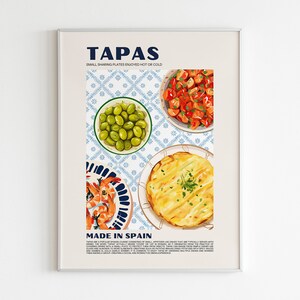 Tapas Art Print, Tapas Poster, Tapas Food Art, Spain Cuisine, Spain ...