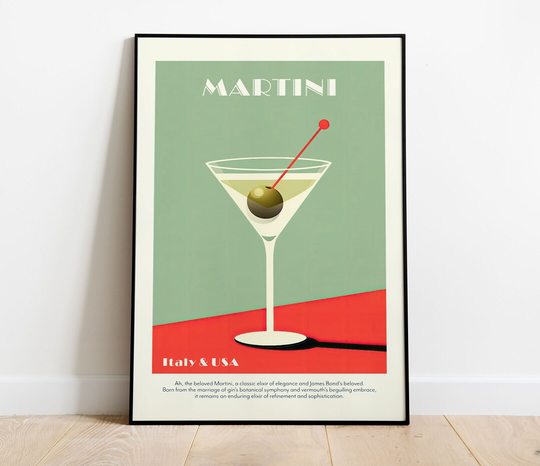 Martini Cocktail Art Print: Retro Bar Cart Decor (digital Download) - Etsy
