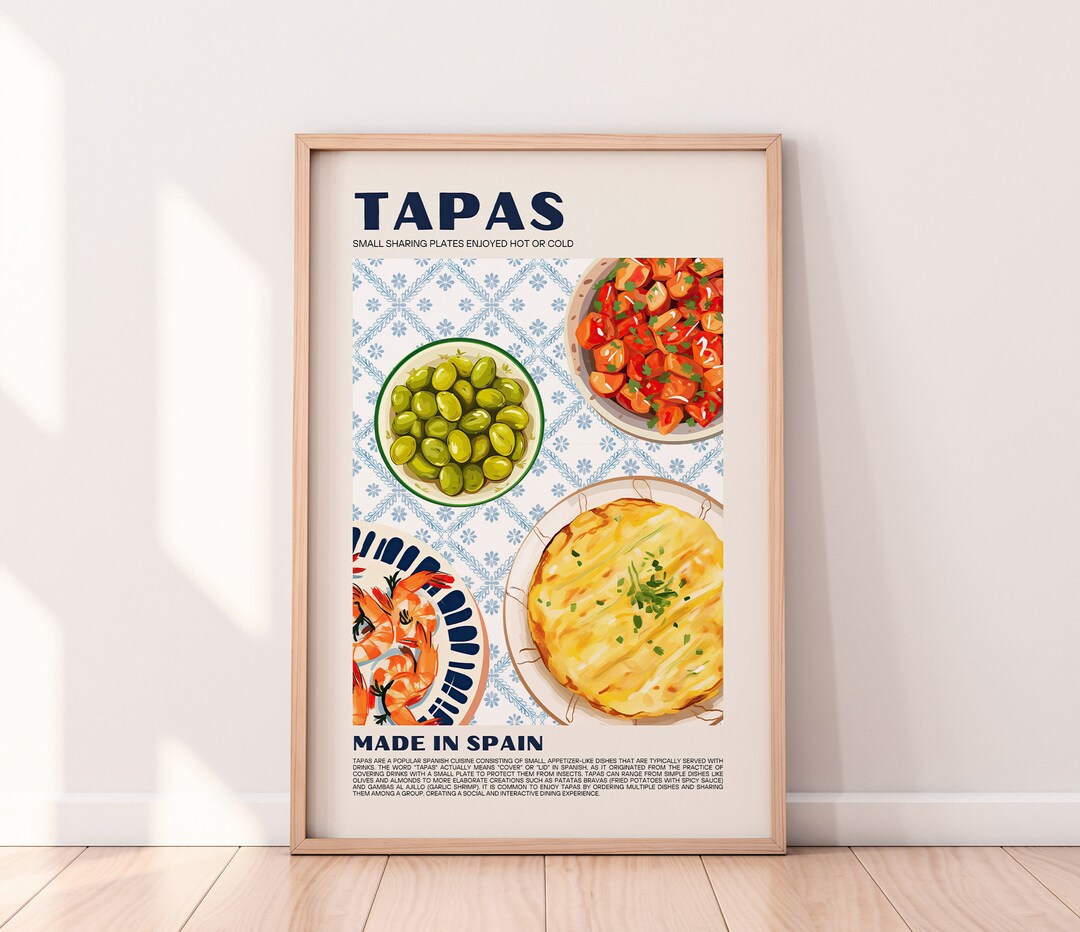 Tapas Art Print, Tapas Poster, Tapas Food Art, Spain Cuisine, Spain Food Art, Kitchen Art Decor ...